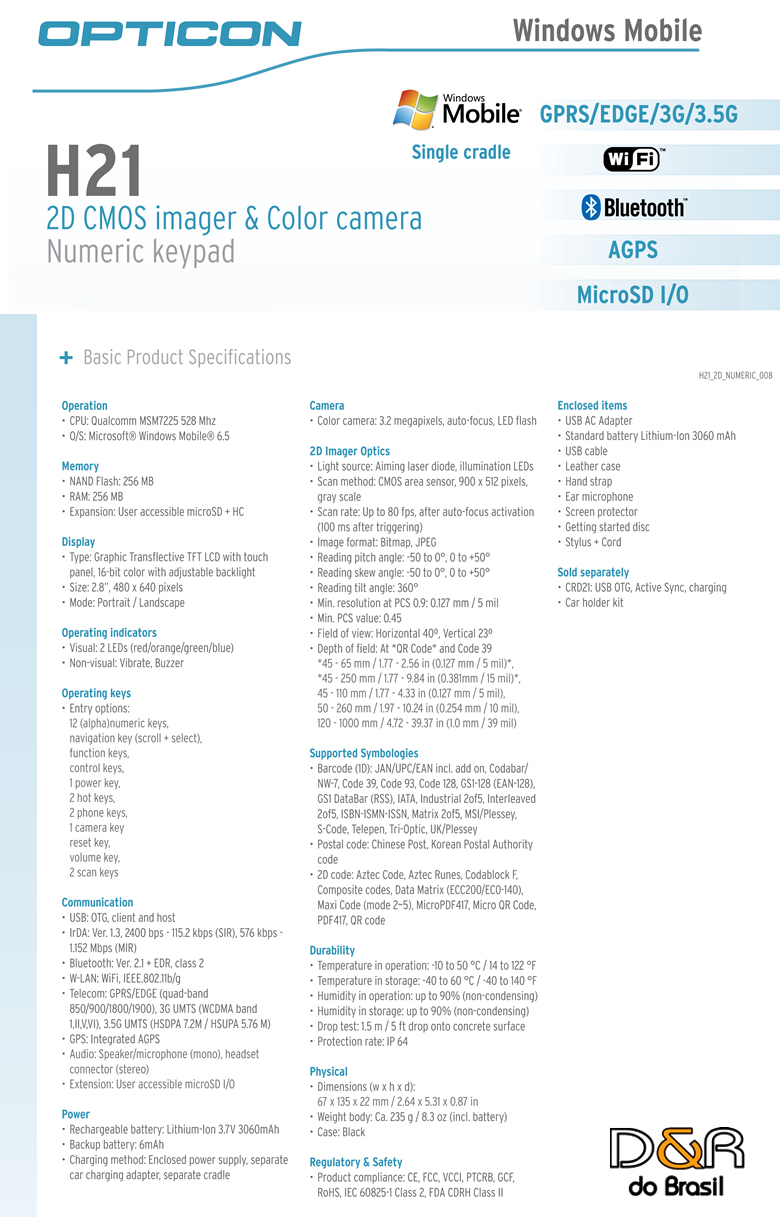 D&R do Brasil - Soluções - Opticon - H21-2D- Coletor De Dados Windows ...