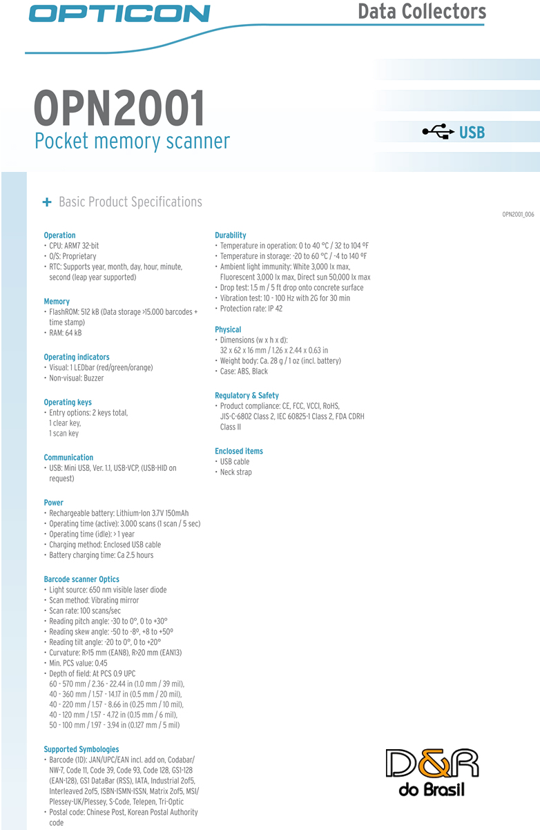 D&R do Brasil - Soluções - Opticon - Opn-2001- Coletor De Dados Batch ...