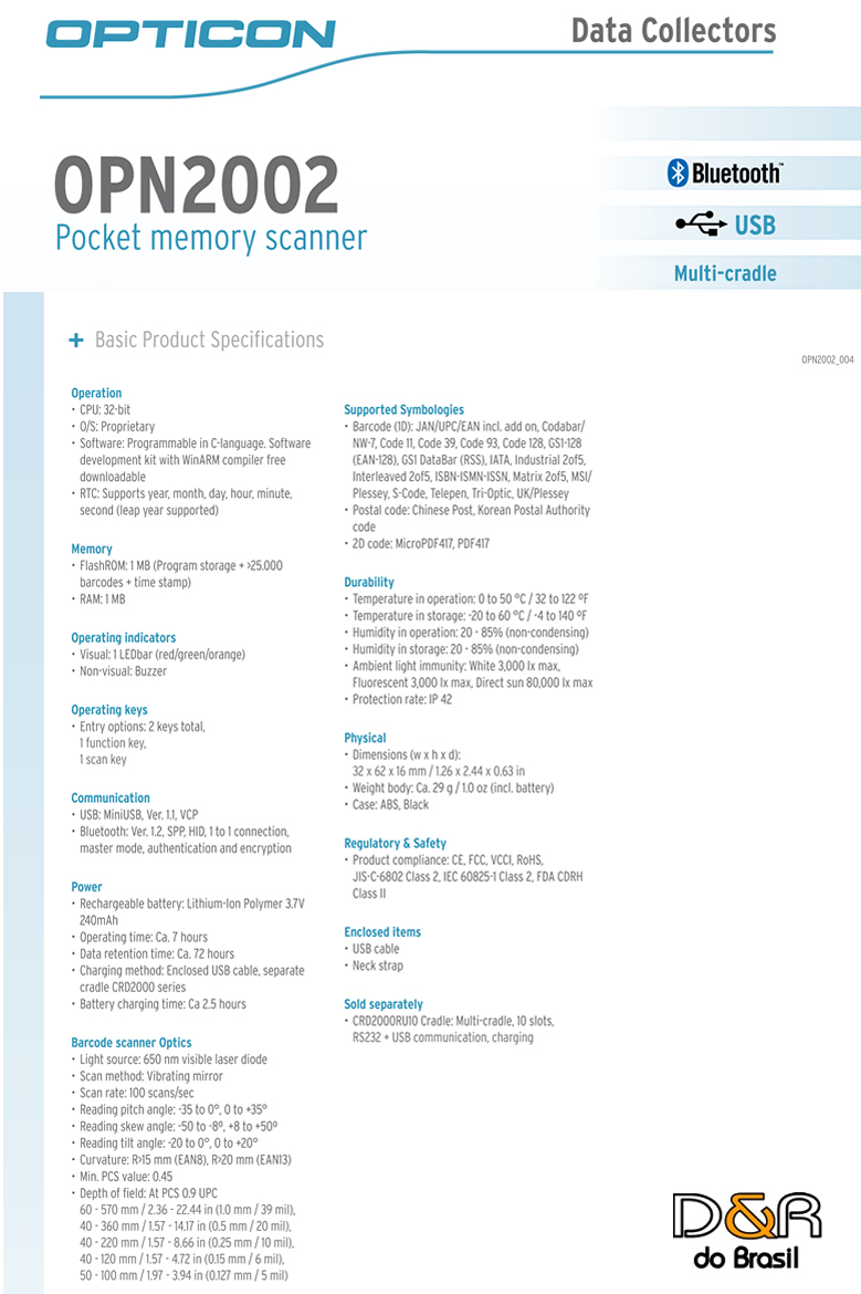 D&R do Brasil - Soluções - Opticon - Opn-2002- Coletor De Dados Batch ...